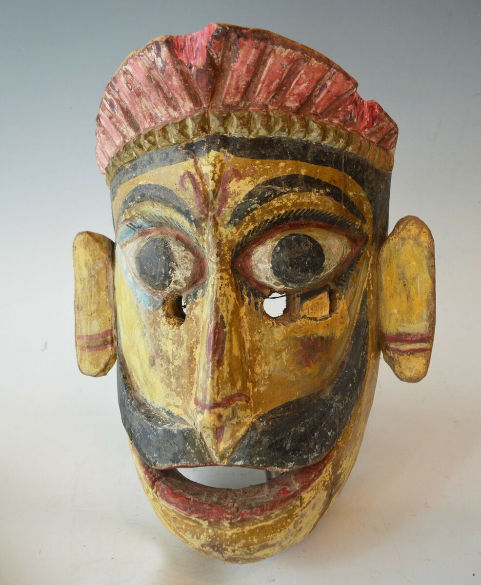 A impressive large old Nepalese Himalayan ritual festival mask of Indra ...