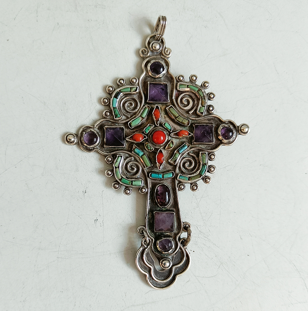 MATL Vintage Matilde Poulat silver gem cross Taxco Mexico ...